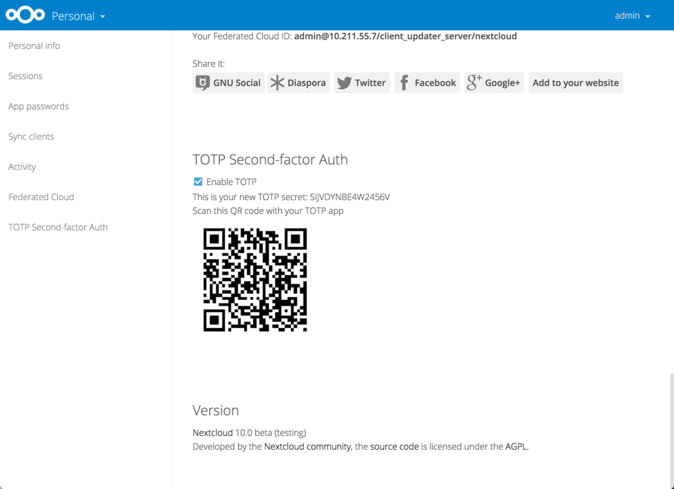 Beta of Nextcloud 10 with Two-Factor Authentication, Improved Federation and more - Nextcloud