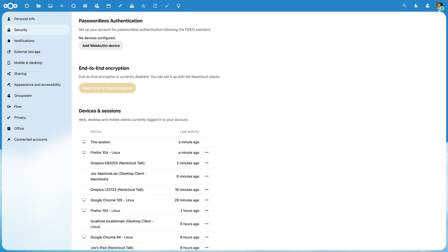 Nextcloud security and authentication