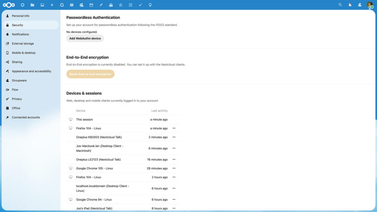 Nextcloud security and authentication