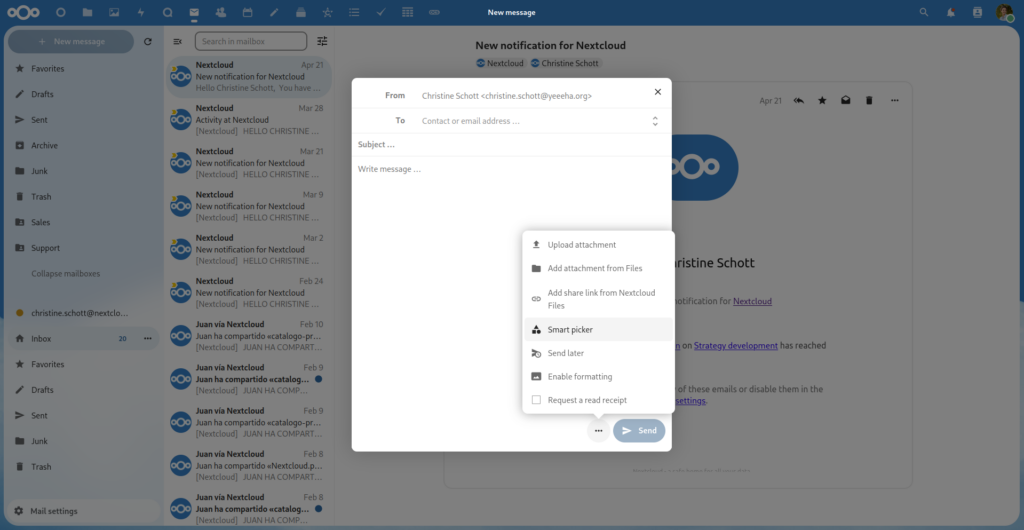 Nextcloud Groupware in Hub 4 - Shared mailboxes & updated security - Nextcloud