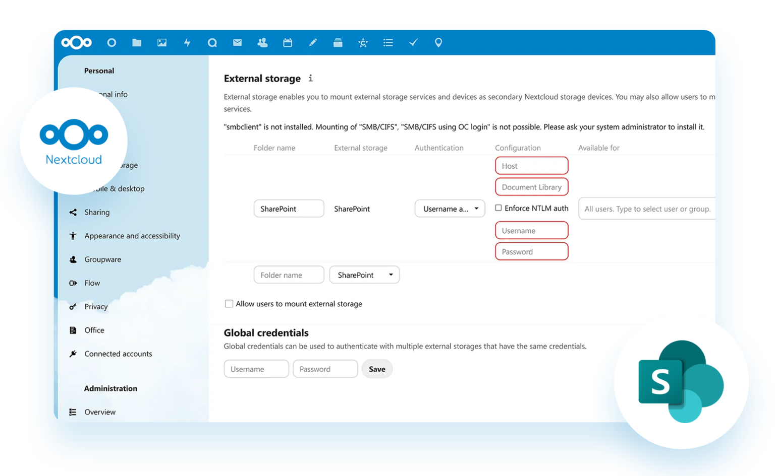 Intégrations Microsoft dans Nextcloud